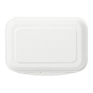 Restaurantware Pulp Safe No PFAS Added 20 Ounce Clamshell Boxes 100 Disposable Containers - Home Compostable Microwavable And Freezable White Bagasse Containers Built-In Hinged Lid