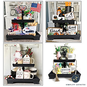 Pine Wood Tiered Tray - 2 Tier Tray - Farmhouse Tiered Tray - Two Tiered Tray - Island Decorations for Kitchen - 2 Tiered Tray Stand with 39" Beads and Home Sweet Home Sign (Black)