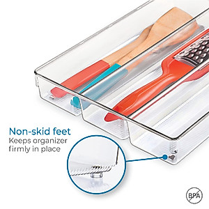 iDesign Linus Plastic Kitchen Drawer Utensil Organizer, Divided Storage Container for Silverware, Spatulas, Gadgets, 3.8" x 10.5" x 2" - Clear