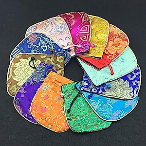 Cotton Filled Chinese Silk Brocade Jewelry Pouch Floral Drawstring Small Brand Craft Packaging Bag Birthday Party - (Color: Red)