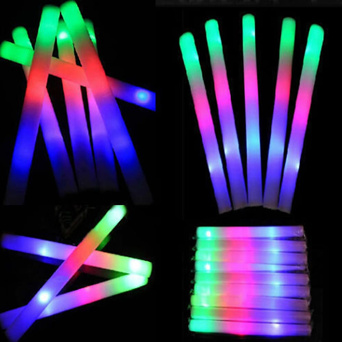 100PCS LED Foam Sticks, 18in Glow Foam Sticks Wands Batons DJ Flashing Glow Sticks 3 Modes Flashing Changing Glow in The Dark Party Supplies