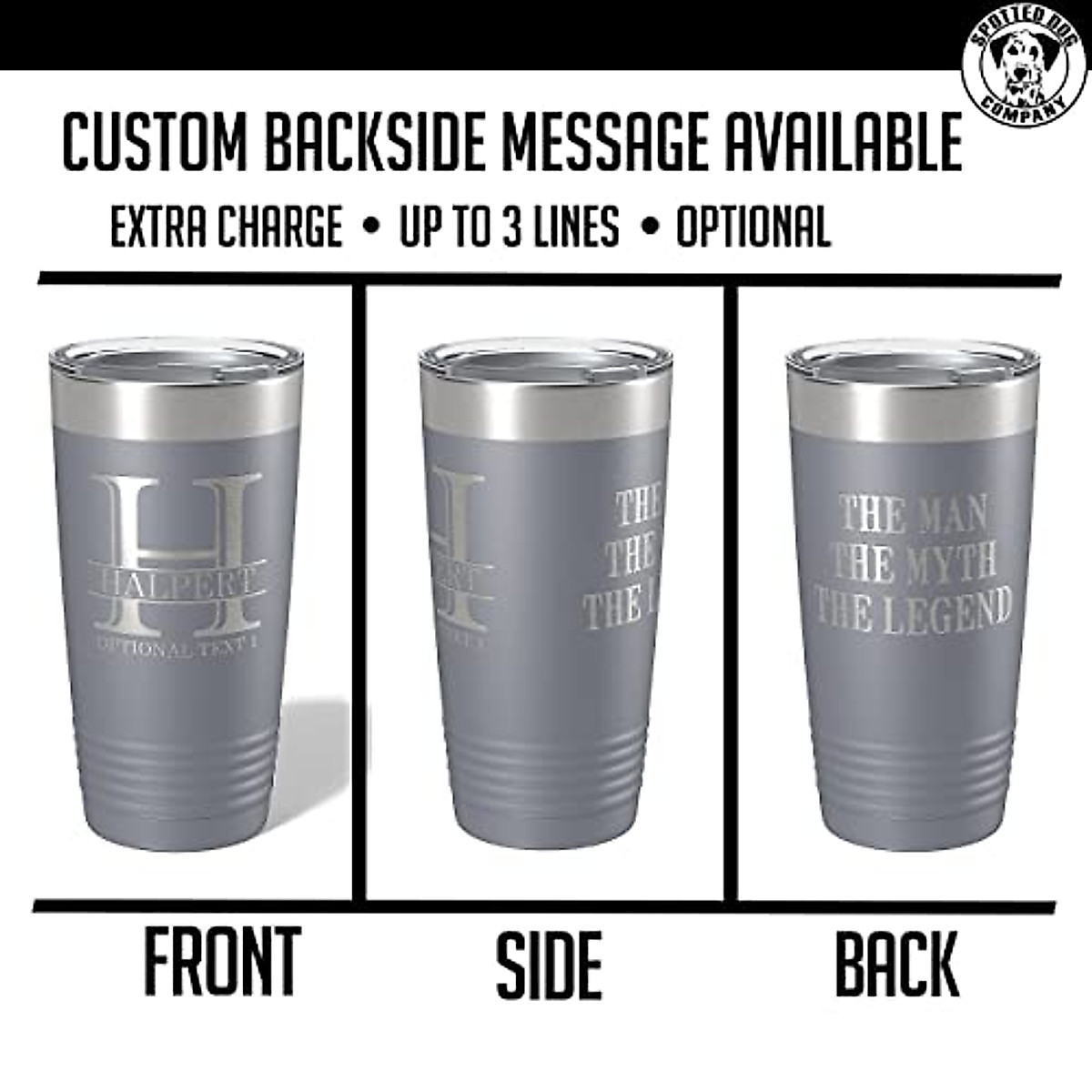 Personalized 20oz (17 Colors) Powder Coated Insulated Stainless Steel Tumbler with Lid, Custom Etched, Customized Engraved Gift Idea for Women Men Her Him, Halpert Monogram Initial Name (Gray)
