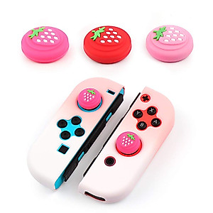 Thumb Stick Grip Cap Joystick Cover for Nintendo Switch Switch Lite Controller Thumbstick Case Colorful Strawberry 2PCS Pink