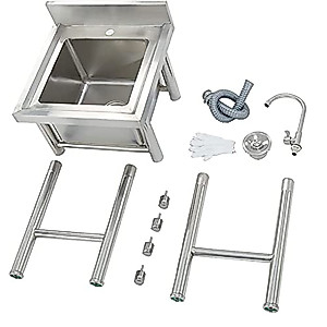 Vertical Kitchen Sink, Single Bowl Sink Commercial Catering Sink 304 Stainless Steel Kitchen Sink Freestanding Wash Basin Multifunctional Sink with Bracket Drawing Process (60 * 60 * 80cm)