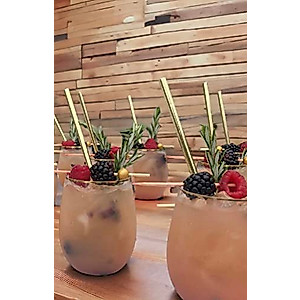 36 piece Disposable Stemless Unbreakable Crystal Clear Plastic Wine Glasses Set of 36 (12 Ounce, Gold Rim)