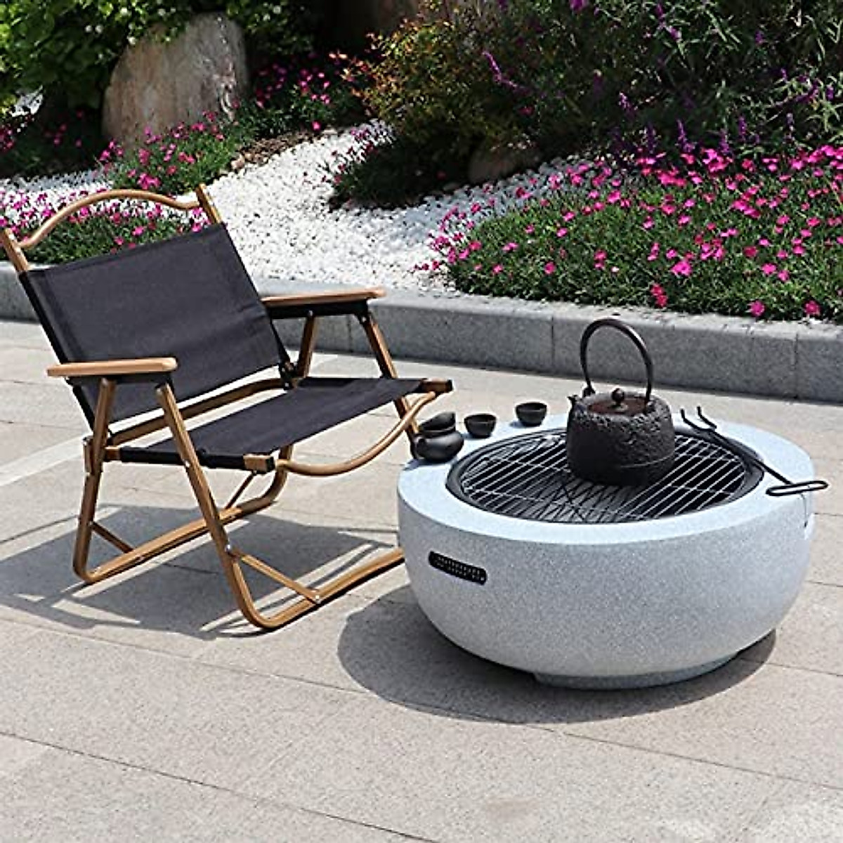 LEAYAN Garden Fire Pit Grill Bowl Grill Barbecue Rack Fire Pit Outdoor fire Pit, Heater with mesh Sparkle Screen Cover, Suitable for Garden, Picnic Terrace and Backyard Heating, Black