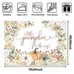 Avezano Pumpkin Baby Shower Backdrop A Little Pumpkin is On The Way Baby Shower Party Decorations Fall Pumpkin Floral Baby Shower Photography Background Banner (7x5ft)