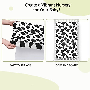 Cow Print Themed Fitted Mini Crib Sheets,Portable Mini Crib Sheets Soft & Stretchy Polyester Fitted Crib Sheet -Crib Mattress Sheet or Toddler Bed Sheet,24“ x38“,White Black