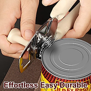 DAWAD Can Opener Manual Stainless Steel Safety Can Opener Good Grips Smooth Edge Easy Use 7.87 Inch Cream White