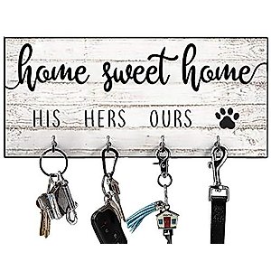 His, Hers, Ours, Paws Key Holder for Wall | Entryway Key Hook Decorative, Rustic Key Hangers for Wall | Dog Leash Holder for Wall, Farmhouse Home Decor Key Hooks | Home Sweet Home Sign