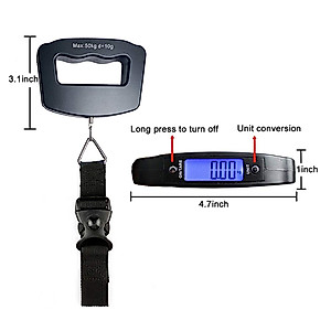 YAGSUW Handheld Digital Luggage Scale with Grip for Travel Portable Electronic Weighing Suitcase and Bag 110Lb/50kg Black