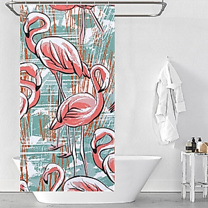 LAKIMCT Abstract Pink Flamingo Shower Curtain for Bathroom, Polyester Cloth Shower Curtain with Hooks, Modern Shower Curtain, Art Deco Shower Curtain, 36x72 inch Shower Curtain, 7 Hooks