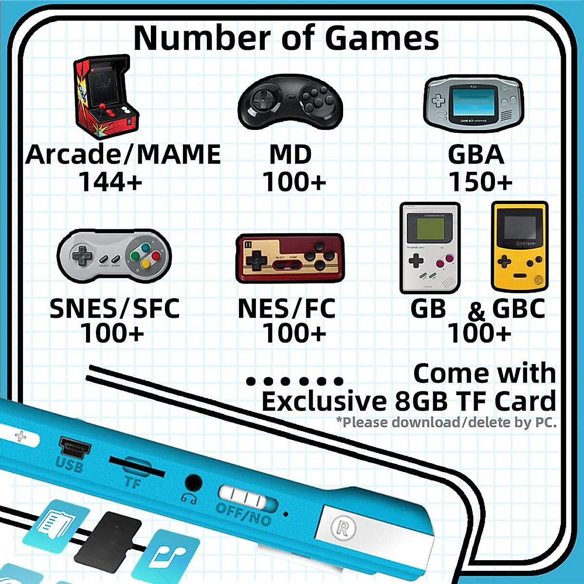 Handheld Game Console 3.5inch Mini Retro Gaming Player 700 Classic Games Rechargeable Game Consoles Box for Kids Boys Children (Turquoise)