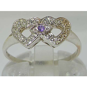 LetsBuyGold 925 Sterling Silver Natural Amethyst Womens Sweetheart Ring - Sizes 4 to 12 Available