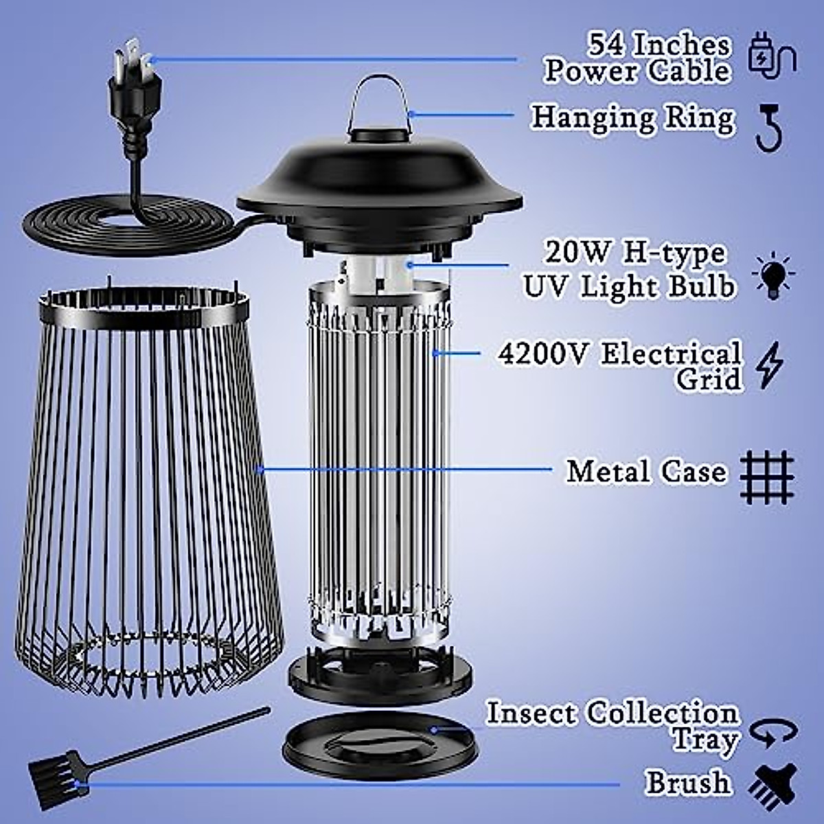 Bug Zapper Outdoor, Electric Mosquito Zapper, Mosquito Repellent Outdoor, Metal Housing Fly Zapper Waterproof,4200V 20W, Mosquito Trap for Indoor, Patio, Garden