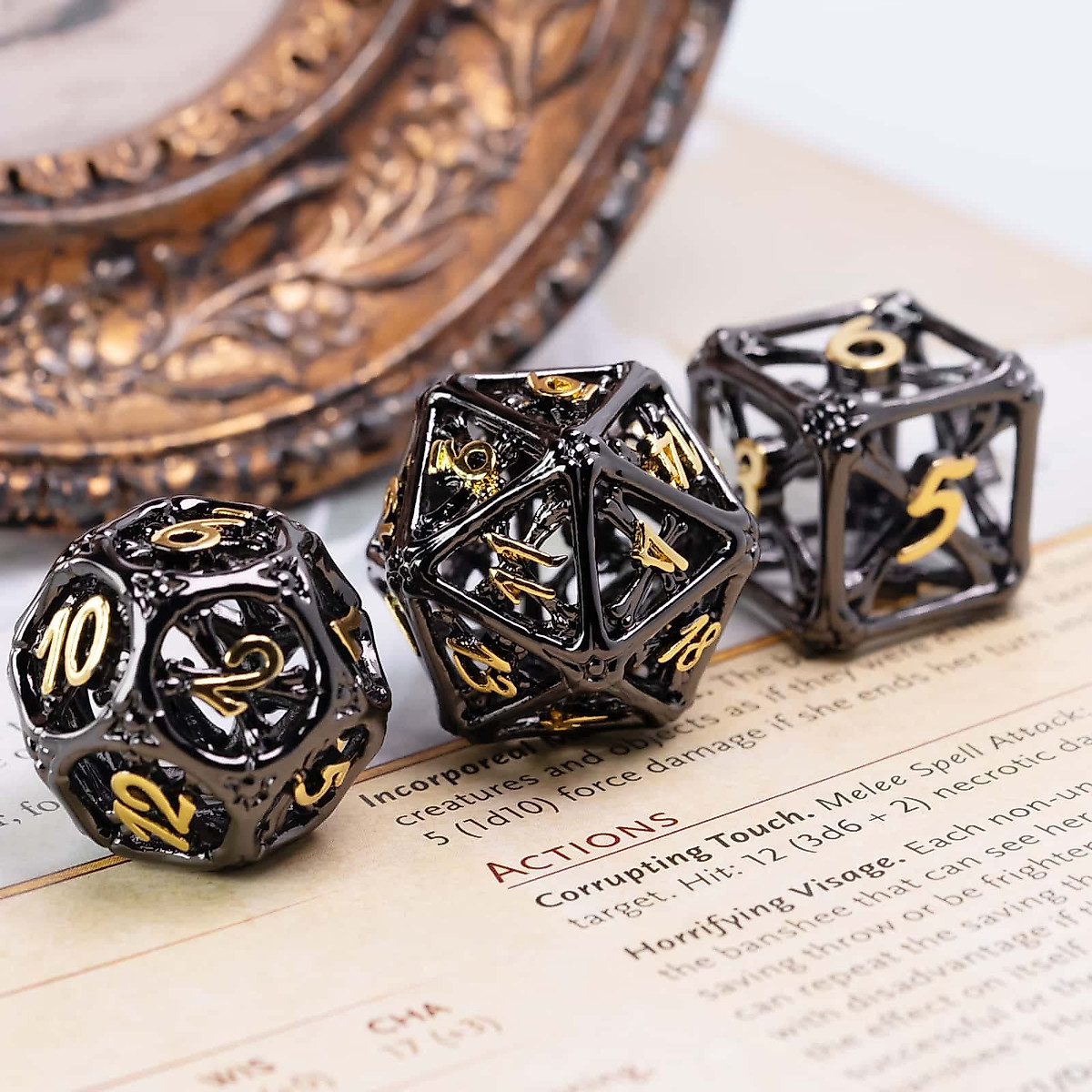 UDIXI Metal DND Dice Set, 7 PCS Bone D&D Dice Set, Polyhedral Dice Set for Role Playing Game MTG Pathfinder (Bone Black Golden)