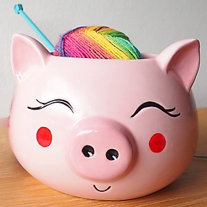 Pig Yarn Bowl for Knitting - Cute Ceramic Knitting Bowl Extra Large Ceramic Yarn Bowl Crochet Accessories Yarn Holder Storage Gift for Knitters Funny