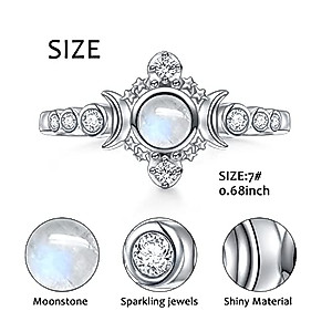 Yearace Genuine Moonstone Ring 925 Sterling Silver Moon Phase Ring Round Moonstone Cubic Zirconia Statement Band Finger Minimalist Ring for Women Girls with Gift Box