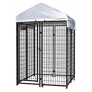 Olympia Tools 4x4x6 Dog Kennel - Outdoor Dog Kennel Small with UV Protection Waterproof Cover, Welded Wire Dog Kennels - Ideal for Dog, Pet Cage, Yard Wire Fence, Patio Crates, Black (90-542)