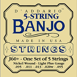 D'Addario J60+ 5-String Banjo Strings, Nickel, Light Plus, 9.5-20