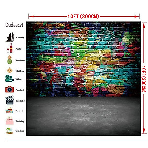 Dudaacvt Graffiti Photography Backdrop, 10x10 ft Colorful Brick Wall Vintage Cement Floor Backdrop for Studio Props Photo Background