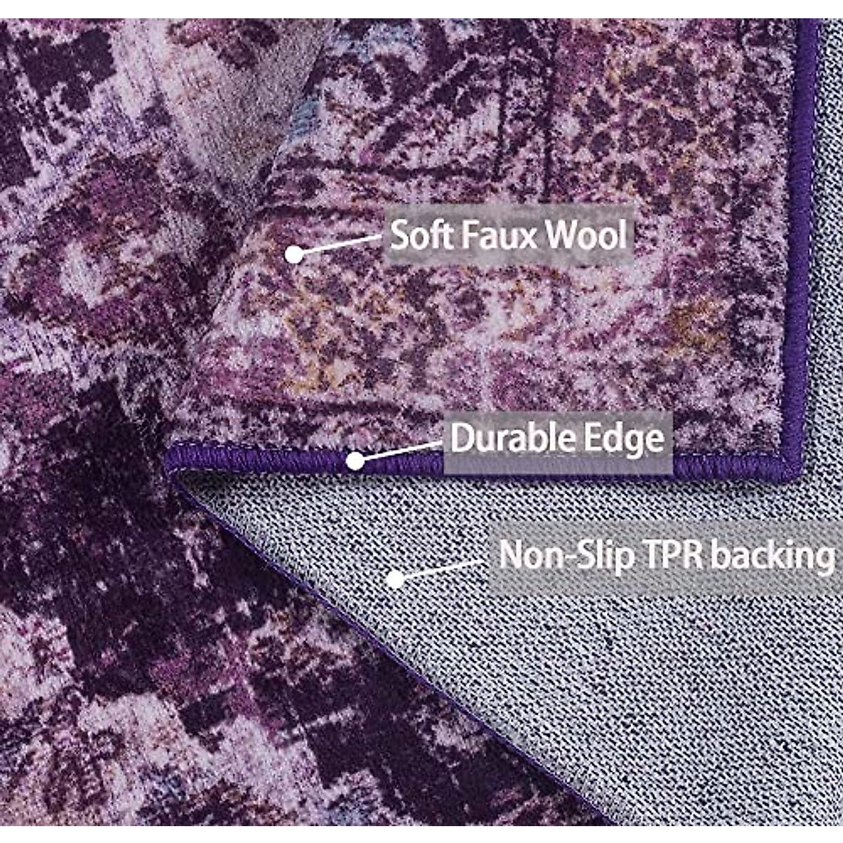 Bohemian Medallion Chic Area Rug,3'X 5' Purple Living Room Bedroom Dining Room Non-Slip Backing Soft Faux Wool Floor Carpet for Kitchen Bedroom Bathroom Dining Room
