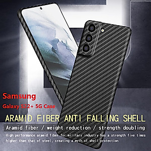 RIZZ Carbon Fiber Case for Samsung Galaxy S22 Plus 5g [3D Texture Hand Feel] Slim Thin Real Aramid Fiber S22+ Phone Cover Military-grade Fall Protection (for S22 Plus)