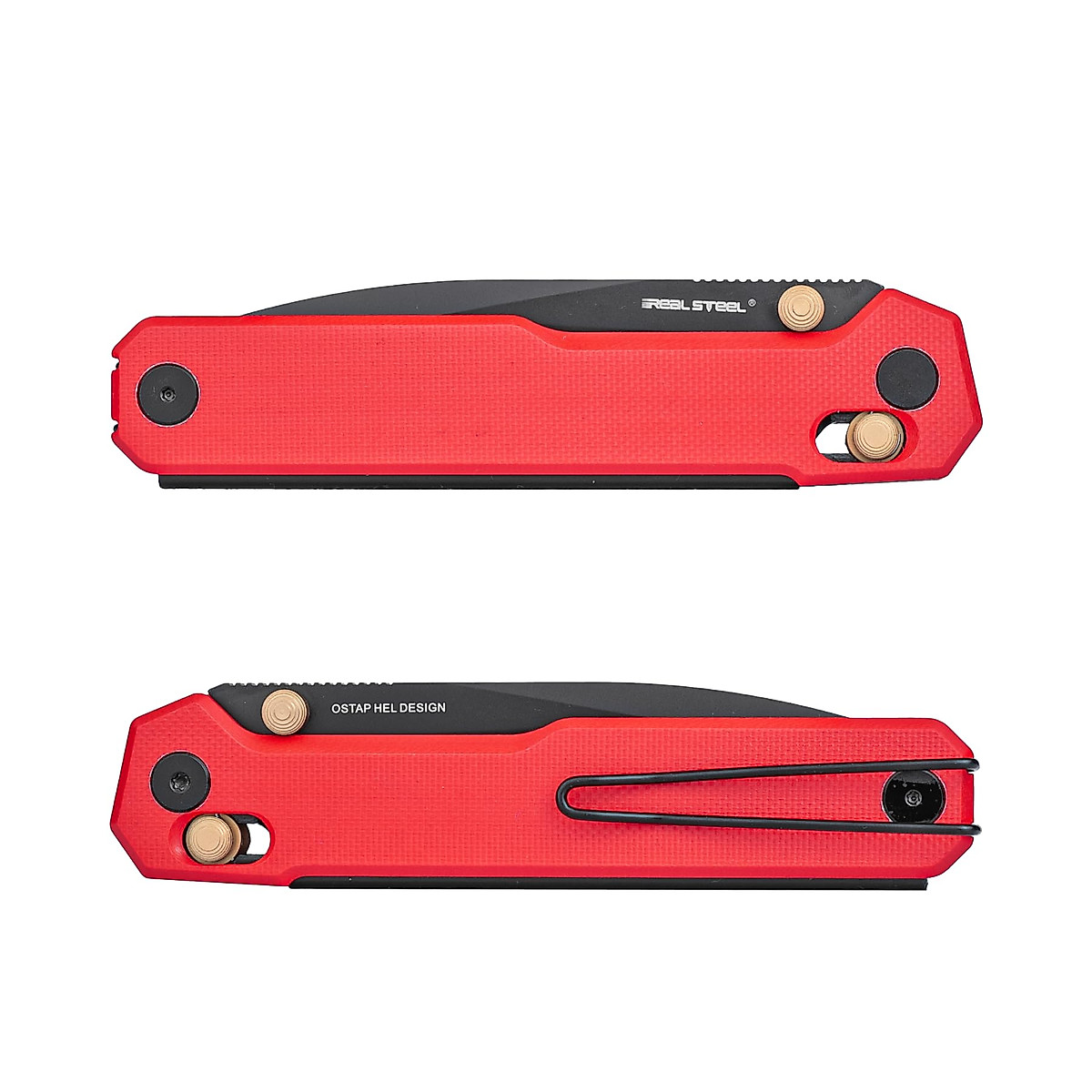 Real Steel Perix Crossbar Lock Camping Knife 3.5'' Nitro-V Drop Point Blade, G10 Handle (Black PVD/Red G10 Handle)