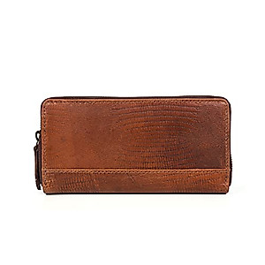 Aaron Leather Goods Women's RFID Blocking Large Capacity Leather Wallet Zip Around Phone Clutch Large Travel Purse Wristlet (Walnut)