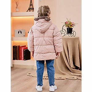 Enlifety 2t 3t Little Girls Bear Ears Jacket Kids Pink Puffy Coat Warm Lightweight Winter Clothes Outfit Christmas Gift for Baby Girl 2-3 Years