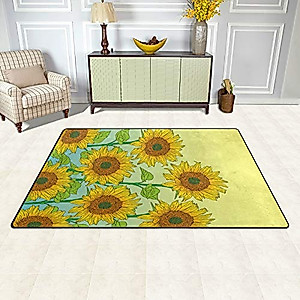 ALAZA Home Decor Sunflower Floral Area Rug Carpet, Rugs Floor Carpet Mat Living Room Carpet for Girl's Room Home Indoor Decor 3'x5'