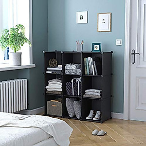 C&AHOME Cube Storage, 9-Cube Bookshelf, Plastic Closet Cabinet Organizer, DIY Stackable Bookcase, Modular Shelving Units Ideal for Home, Office, Kids Room, 36.6" L x 12.4" W x 48.4" H Black SHS3009A