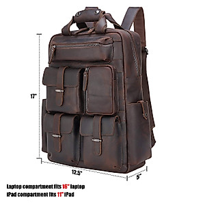 Full Grain Cowhide Leather Multi Pockets 16 Inch Laptop Backpack Travel Bag with YKK Zippers