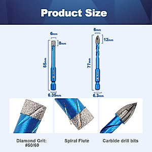 Diamond Drill Bit - BRSCHNITT 1/4 inch Masonry Drill Bits Set for Porcelain Tile Ceramic Stone Granite Marble,Hex Shank Diamond Hole Saw Drill Bit(5pcs/Pack).