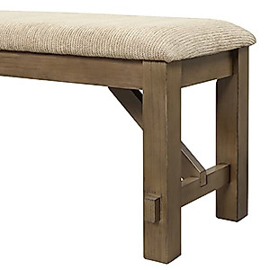 Roundhill Furniture Raven Wood 6-Piece Set, Extendable Trestle Dining Table with 4 Chairs and Bench, Glazed Pine Brown