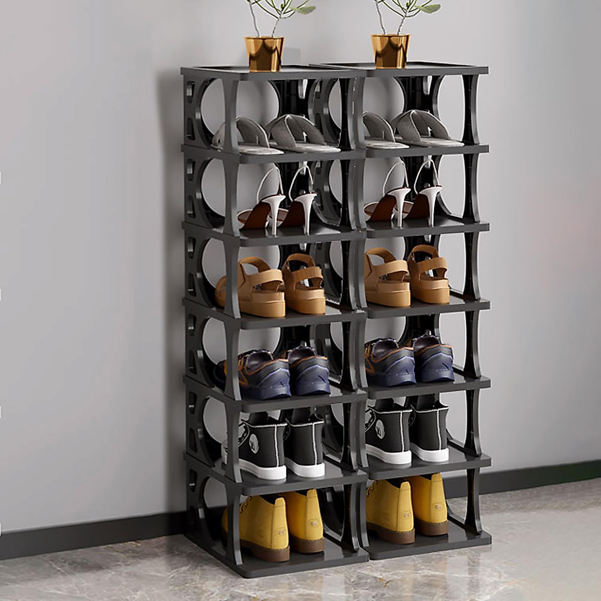Jollebone Upgraded 14 Tier Shoe Storage, Flexible Combination Shoe Rack, Stackable Shoe Organizer for Closet Plastic Vertical Shoe Holder for Entryway Space Saving Narrow Shoe Cabinet (Black)