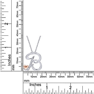 Jewel Zone US Two Tone Sterling Silver Natural Diamond Accents A - Z Initial & Heart Pendant Necklace
