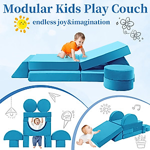 Edbuosy Toddler Couch Kids Sofa Modular - 18pcs Children Couches Building Fort, Convertible Foam Playing Cushion Creative Playroom Floor Furniture for Baby 1-3 to Teen Sofa and Play Set