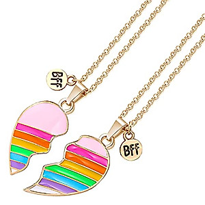 LEBOCADO 2 Pieces Rainbow Necklace, Half Heart BFF Friendship Necklaces Best Friends Forever Necklaces Pendant Gifts for Girls Women Couples