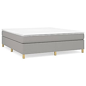 vidaXL Box Spring Bed Frame Home Indoor Bed Accessory Bedroom Upholstered Double Bed Base Furniture Light Gray 76"x79.9" King Fabric
