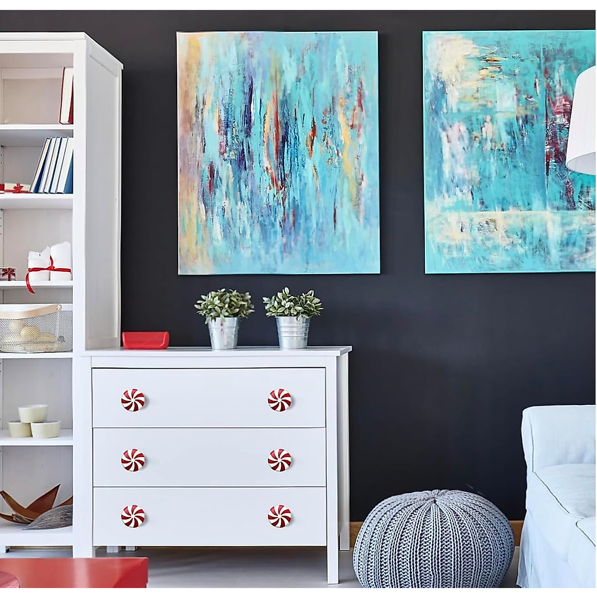 2024 New Halloween Christmas Acrylic Silicone Red and White Candy Cabinet Knob Covers Pack of 20 for Various Kitchen Cabinet Knob Covers Living Room Bedroom Cabinet Knob Covers (20 PCS)