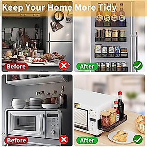 Magnetic Spice Rack for Refrigerator, 4 PACKS Super Strong Magnetic Holder 13lbs, Movable Magnetic Shelf for Refrigerator Kitchen Organization -2 Paper Towel Holder,5 Magnetic Hooks,8 Removable Hooks