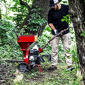 Earthquake 33968 K32 Chipper Shredder, Heavy Duty 212cc 4 Cycle Viper Engine, Chip Branches up to 3” in Diameter, 20:1 Reduction, Airless Wheels, Included Debris Bag, Red