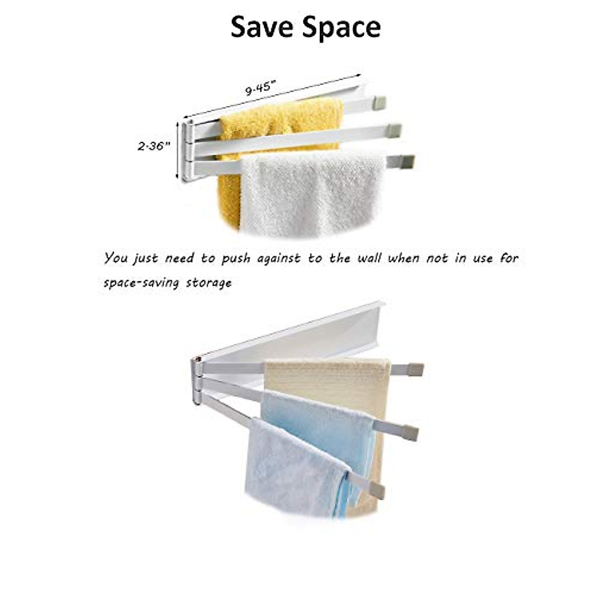 SAVEFORHO Swivel Towel Bar, Wall Mounted Towel Rack for Bathroom with 3 Arms 180°Rotation Black Towel Holder for Hanging Organizing Bath Towels