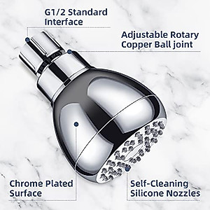 Cobbe High Pressure Shower Head, 3 Inches Anti-Clogging Silicone Nozzles Fixed Showerhead, Adjustable Swivel Brass Ball, Bathroom Rain Shower Heads (Chrome)