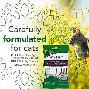 Vet's Best Flea and Tick Repellent Collar for Cats - Flea and Tick Prevention for Cats - Plant-Based Ingredients - Certified Natural Oils - Up to 20” Neck Size