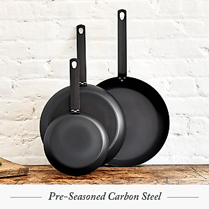 Merten & Storck Pre-Seasoned Carbon Steel 10" Frying Pan Skillet, Cast Iron Lightweight, Durable, Sear Grill Broil Fry, Indoor Outdoor Cooking, Easy to Clean, Oven Safe, Induction, Steel Handle, Black
