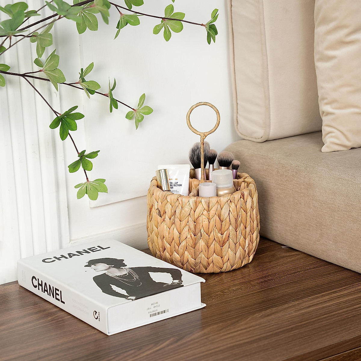 KOLWOVEN Wicker Flatware Organizer, Kitchen Utensil Holder for Countertop, Silverware Caddy Natural Woven Flatware Caddy with 3 Compartments, Cooking Utensil Organizer