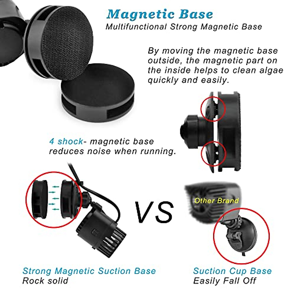 DOMICA Aquarium Wave Maker Power Head with Magnetic Mount Suction 800GPH, Fresh or Saltwater Tank Circulation Pump for Under 20 Gallon Fish Tank 3W