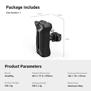 SmallRig Snap-On NATO Side Handle, Quick Lock Design, Up/Down Adjustable, Built-in Cold Shoe Mount, 1/4''-20 Thread Hole, Wrist Strap Hole - 4017